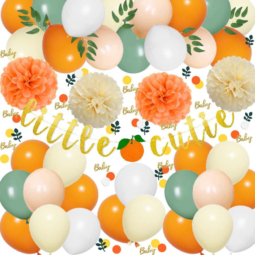 Little Cutie Baby Shower Decorations Orange Yellow Balloons Garland Arch Kit Orange Scatter Confetti Table Decorations Little Cutie Banner for Gender Reveal Little Cutie Tangerine Birthday Party Decor