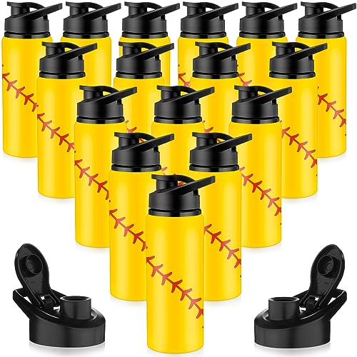 Yaomiao 16 Pcs Softball Gift Softball Water Bottles for Girls Softball Team Accessories Aluminum Water Bottle Bulk Snap Closure Reusable Leak Proof Sports Bottle for Team Gym Sports Travel(20 Oz)