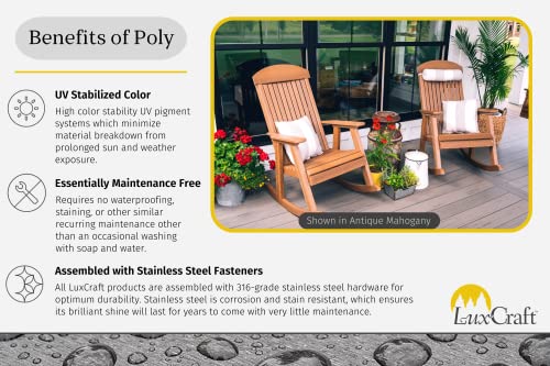 LuxCraft Plastic Poly Outdoor Rocking Chair, Front Porch Rocker, Patio Rocking Chair for Outside (Black)