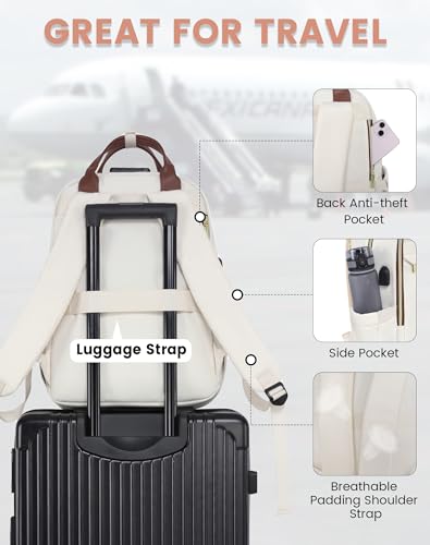 LOVEVOOK Laptop Backpack for Women, Anti-theft Work Travel Business Bag, 17 Inch Large Capacity Computer Backpacks Purse for Men, Casual Nurse Daypack with Lock, Beige-Brown