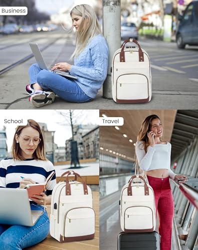 LOVEVOOK Laptop Backpack for Women, Anti-theft Work Travel Business Bag, 17 Inch Large Capacity Computer Backpacks Purse for Men, Casual Nurse Daypack with Lock, Beige-Brown