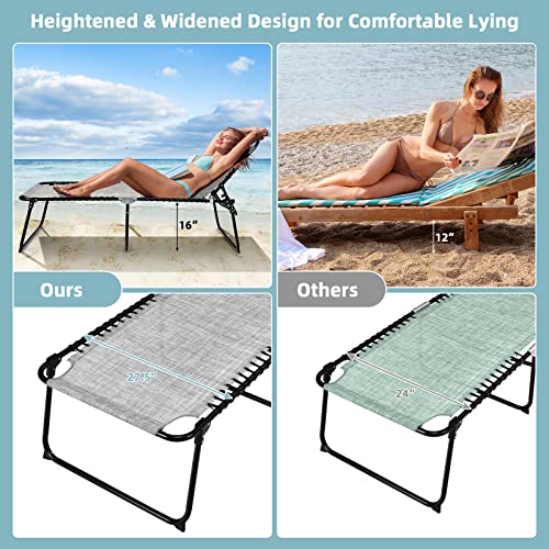 Giantex Patio Lounge Chair Folding Tanning Chair, Sunbathing Chaise Lounge W/Removable Headrest, 4-Gear Backrest, 2-Position Adjustable Anti-Skid Foot-Pads, Portable Camping Beach Chair (1, Gray)