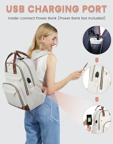 LOVEVOOK Laptop Backpack for Women, Anti-theft Work Travel Business Bag, 17 Inch Large Capacity Computer Backpacks Purse for Men, Casual Nurse Daypack with Lock, Beige-Brown