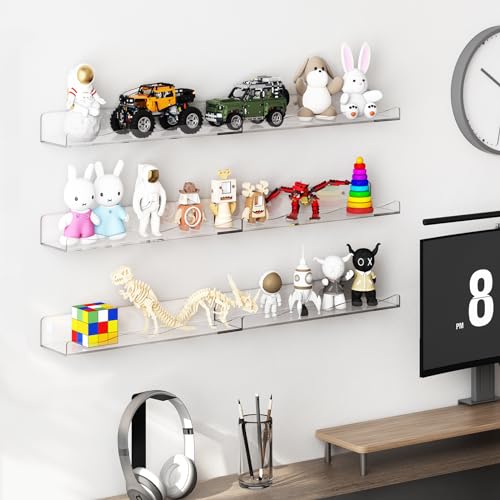 Fixwal Vinyl Record Wall Mount Shelves, 6 Pack 12in Wavy Vinyl Holder for Album Record Storage & Display, Clear Acrylic Floating Shelves for Wall Decor, Kids Bookshelf