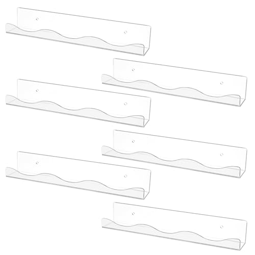 Fixwal Vinyl Record Wall Mount Shelves, 6 Pack 12in Wavy Vinyl Holder for Album Record Storage & Display, Clear Acrylic Floating Shelves for Wall Decor, Kids Bookshelf