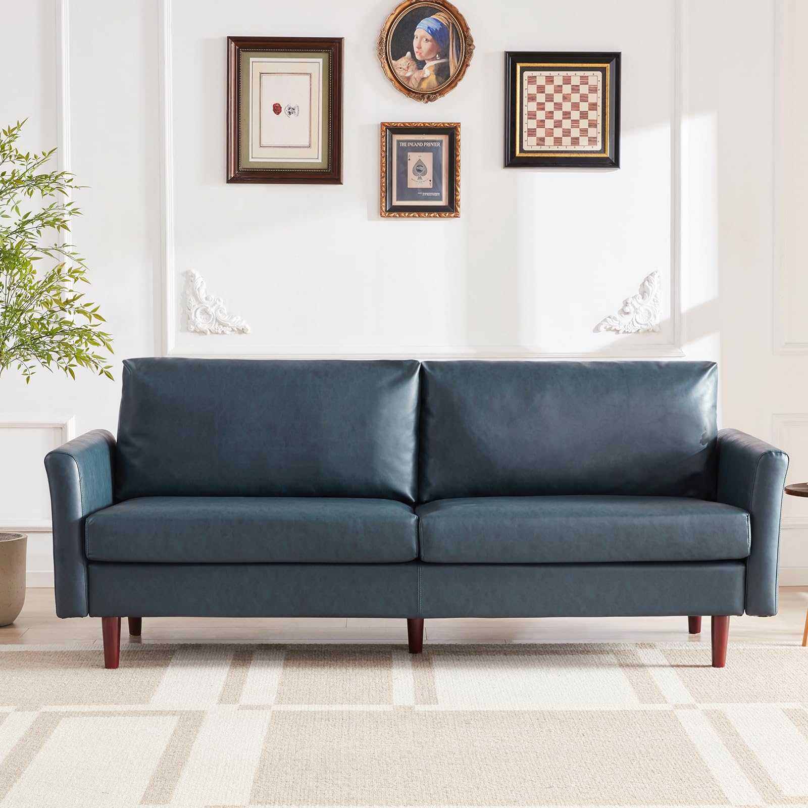 WILLOVE 80'' Faux Leather Sofa, 3 Seater Couch for Living Room Furniture with Padded Cushions