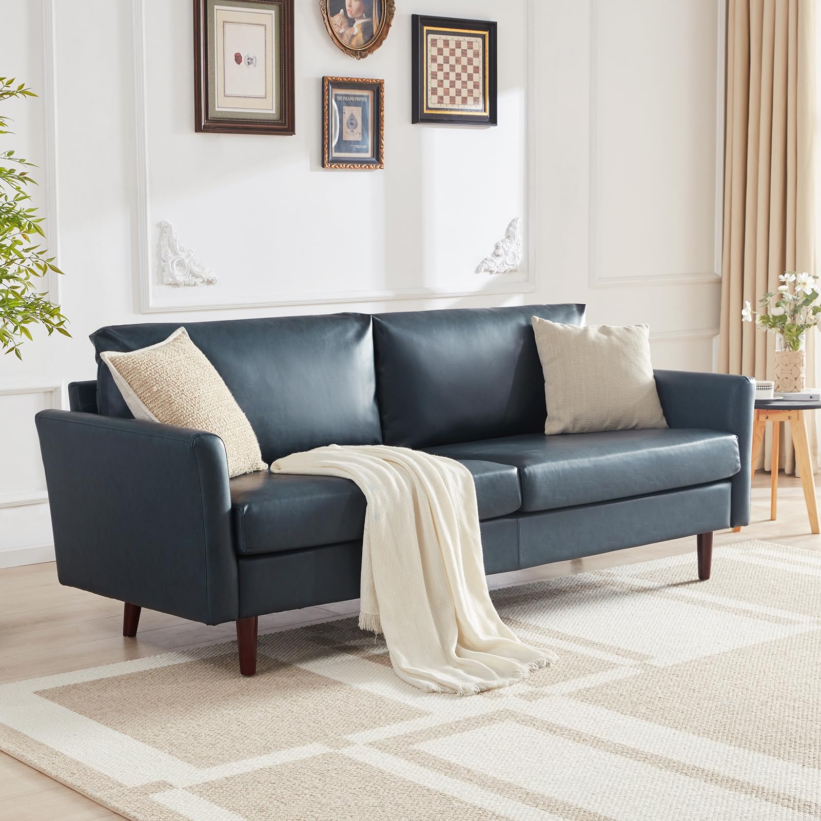 WILLOVE 80'' Faux Leather Sofa, 3 Seater Couch for Living Room Furniture with Padded Cushions