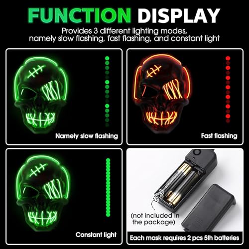 Liliful 2 Pcs Halloween Mask LED Light up Skull Mask Glow in The Dark Scary Spooky Skeleton Mask (Red, Green)