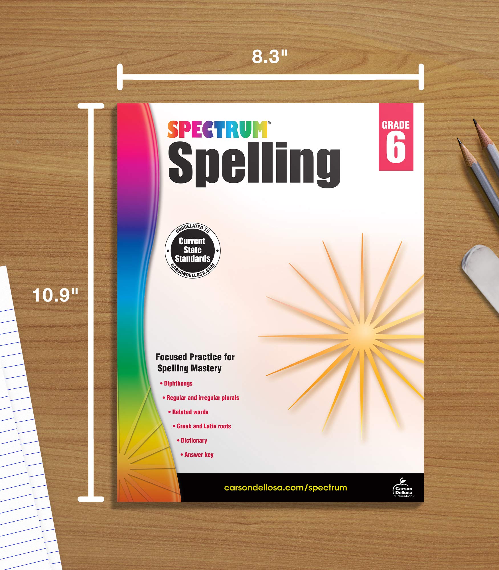 Spectrum 6th Grade Spelling Workbook, Grammar and Handwriting Practice With Root Words, Diphthongs, Prefixes, Suffixes, 6th Grade Workbook With English Dictionary, Classroom or Homeschool Curriculum