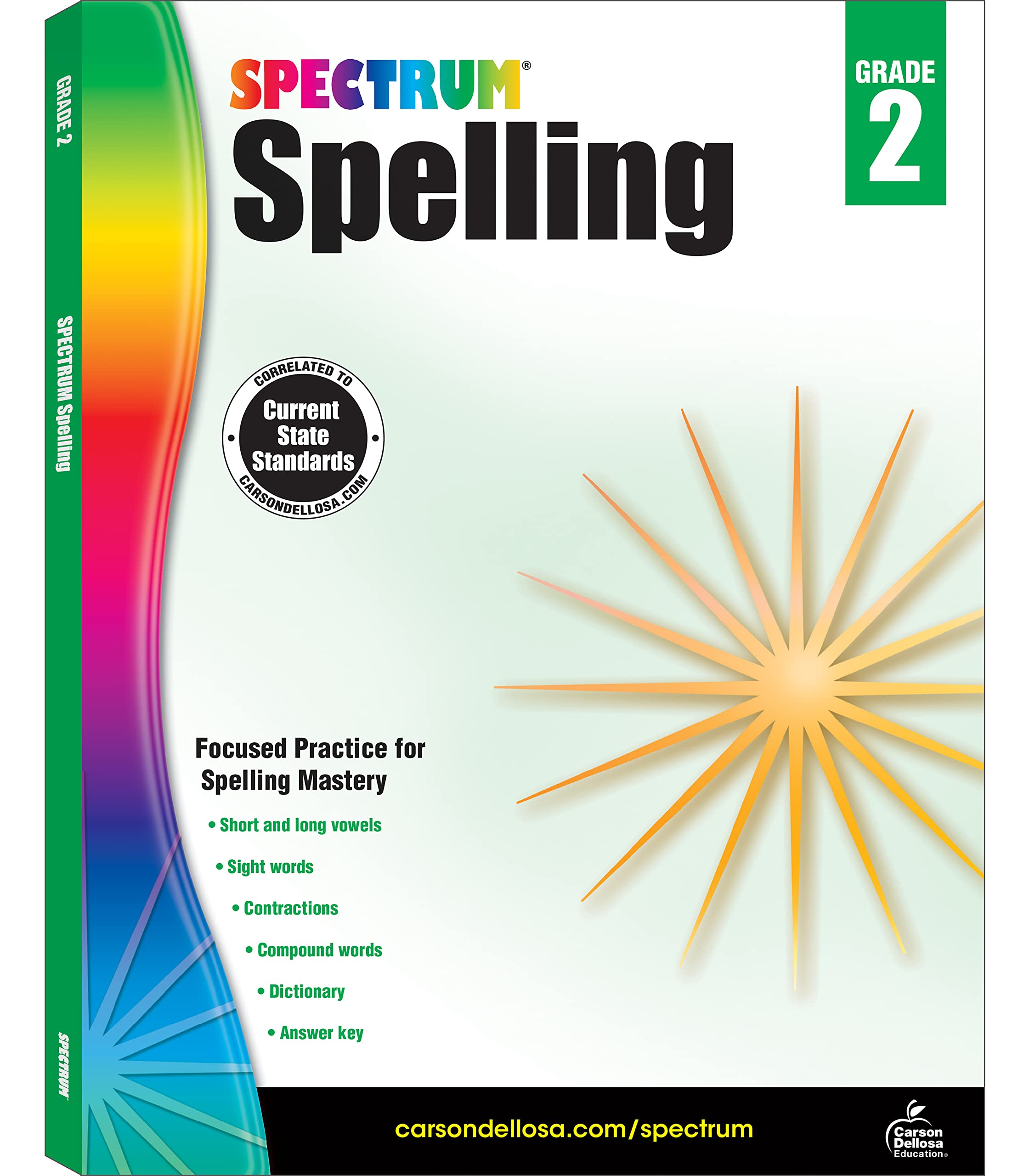 Spectrum Spelling Workbook Grade 2, Phonics and Handwriting Practice With Sight Words, Vowels, and Compound Words, 2nd Grade Workbook With English Dictionary, Classroom or Homeschool Curriculum