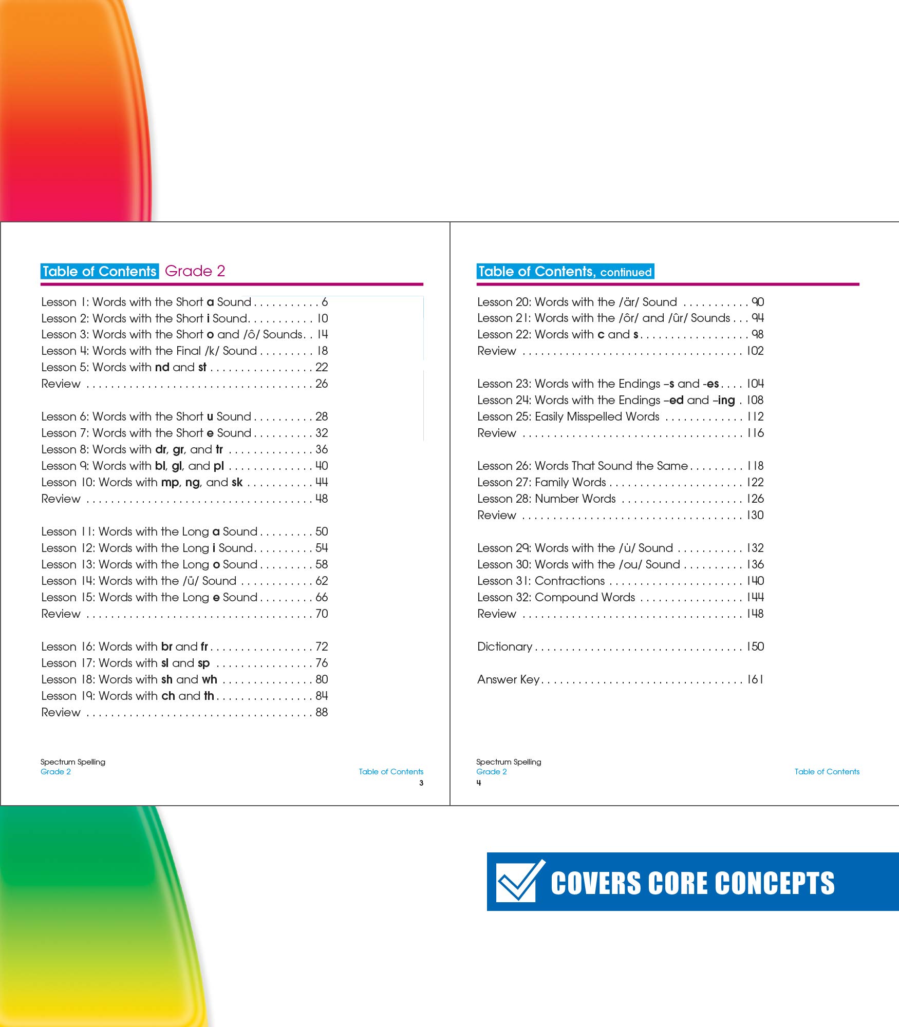 Spectrum Spelling Workbook Grade 2, Phonics and Handwriting Practice With Sight Words, Vowels, and Compound Words, 2nd Grade Workbook With English Dictionary, Classroom or Homeschool Curriculum