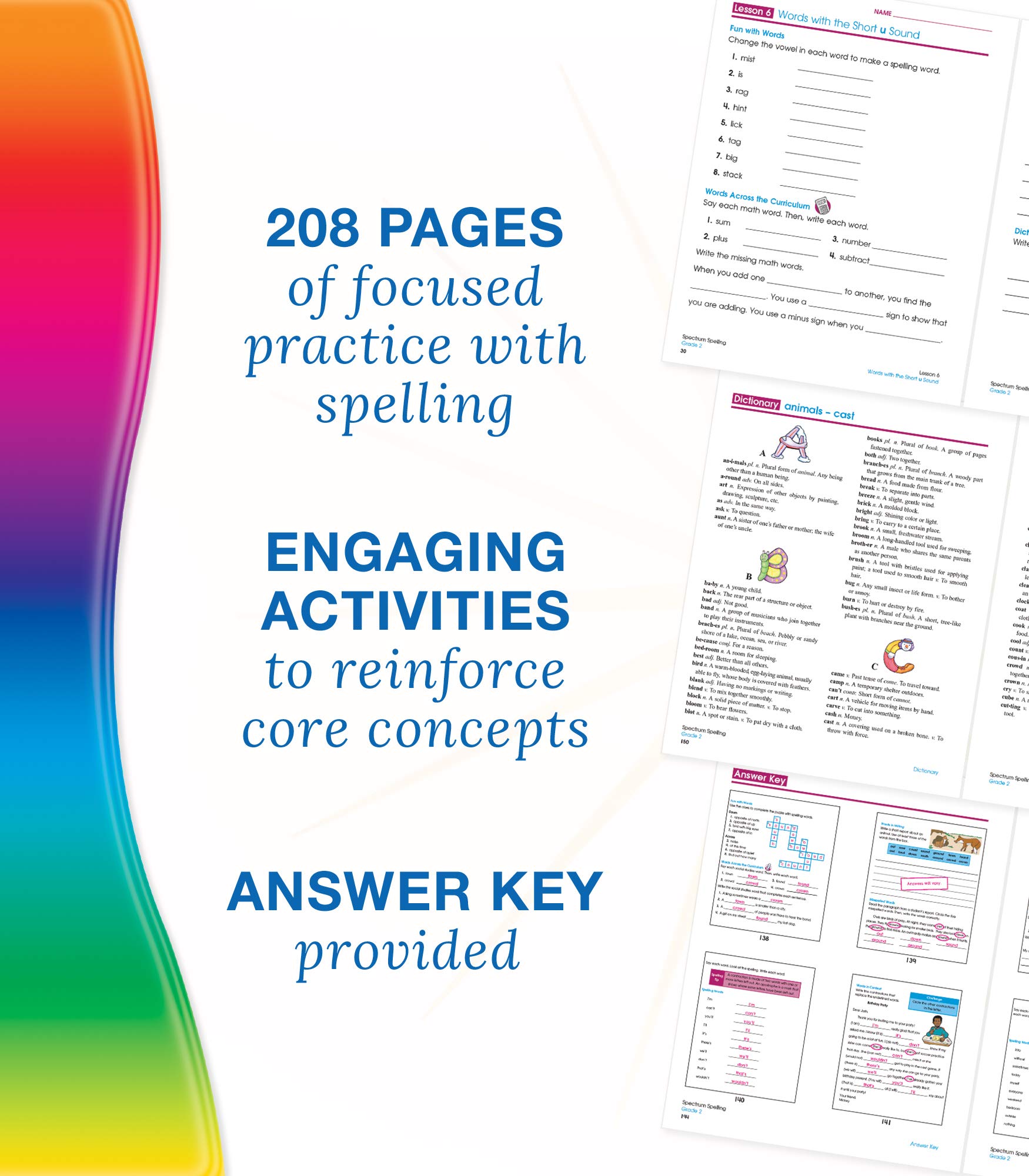 Spectrum Spelling Workbook Grade 2, Phonics and Handwriting Practice With Sight Words, Vowels, and Compound Words, 2nd Grade Workbook With English Dictionary, Classroom or Homeschool Curriculum