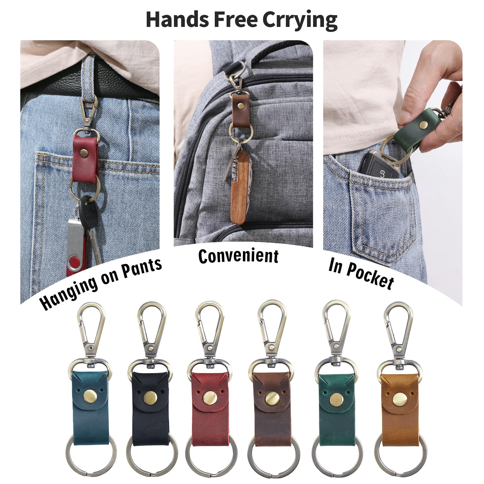 Jack&Chris Genuine Leather Keychain, Small Keychain for Man and Women, Key Holder Mens Belt Key Chain Ring, JC307