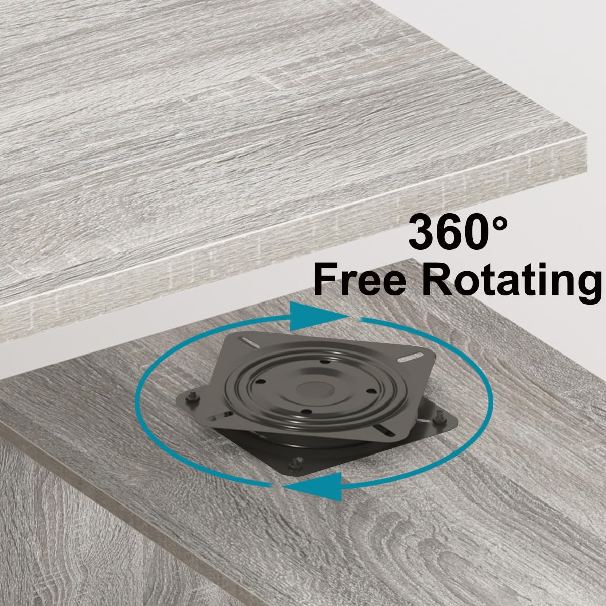 HSH 360° Rotating L Shaped Computer Desk with 3 Drawers and 2 Shelves, Home Office Swivel Desk for Work Writing Study Gaming, Reversible Wood Corner Desk with Storage Cabinet, Light Grey Oak, 55 Inch