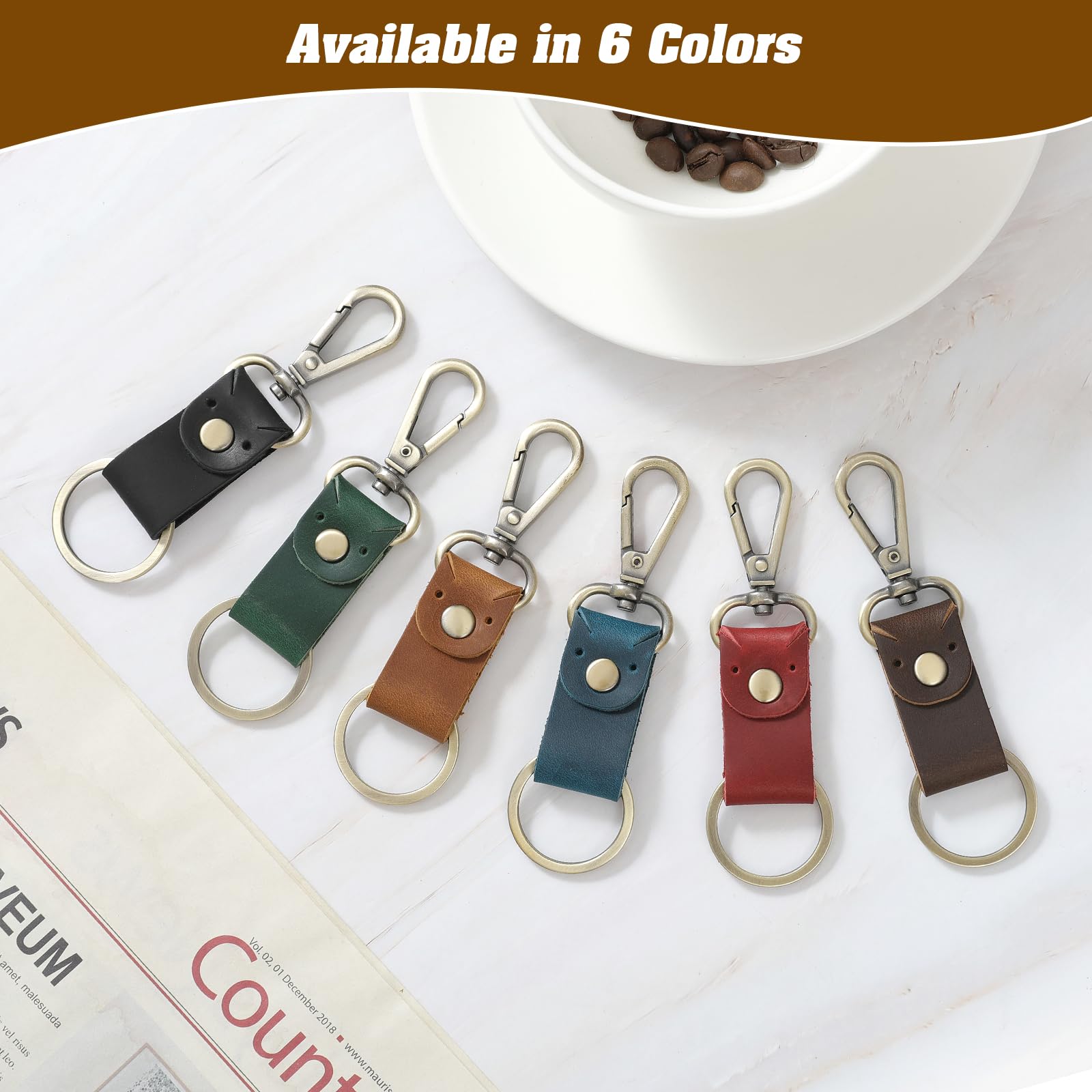 Jack&Chris Genuine Leather Keychain, Small Keychain for Man and Women, Key Holder Mens Belt Key Chain Ring, JC307