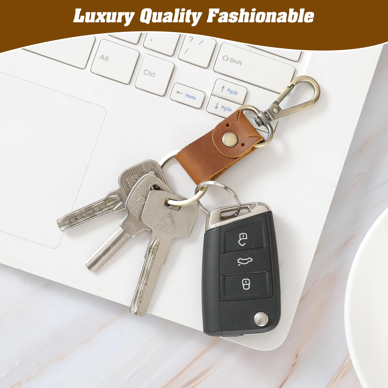 Jack&Chris Genuine Leather Keychain, Small Keychain for Man and Women, Key Holder Mens Belt Key Chain Ring, JC307