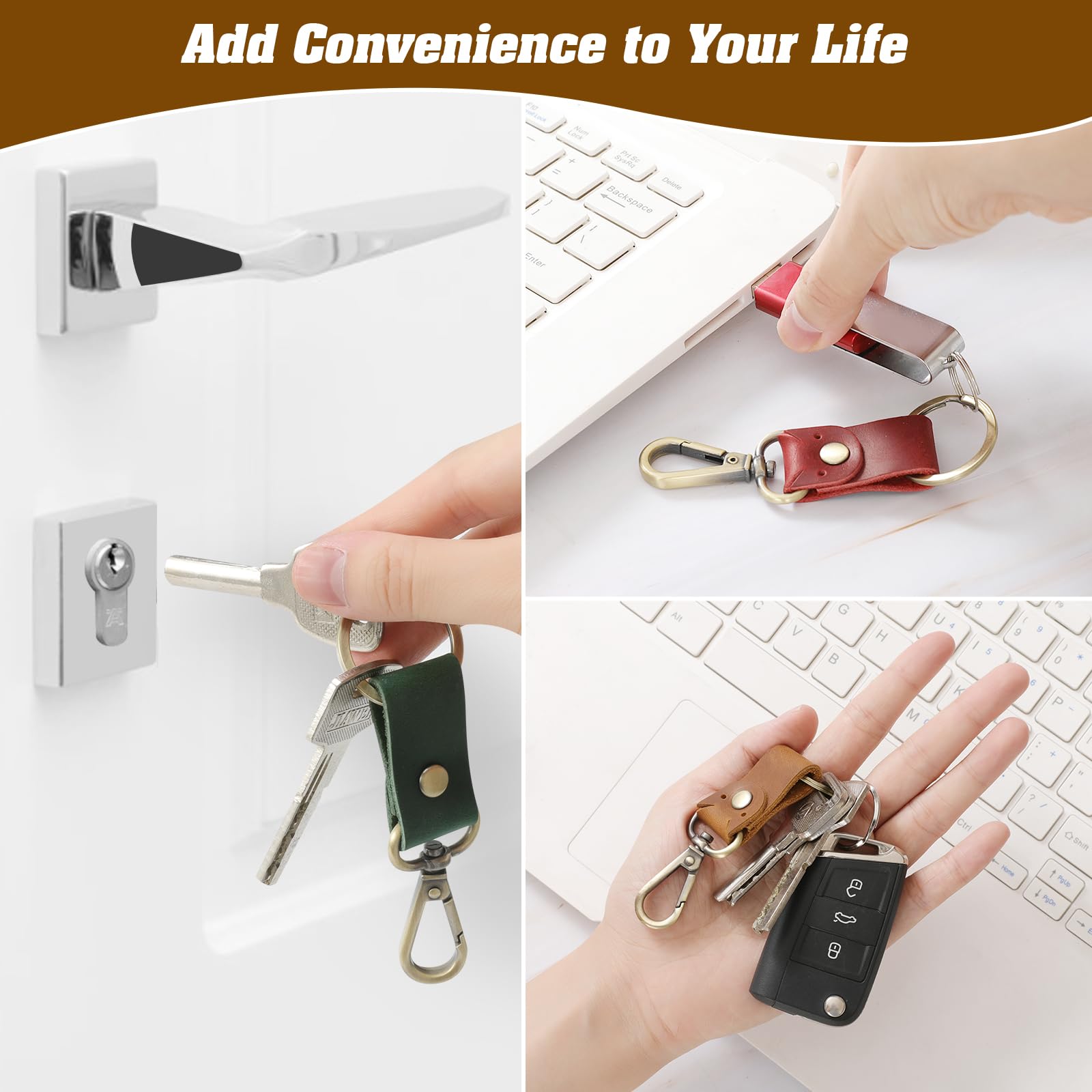 Jack&Chris Genuine Leather Keychain, Small Keychain for Man and Women, Key Holder Mens Belt Key Chain Ring, JC307