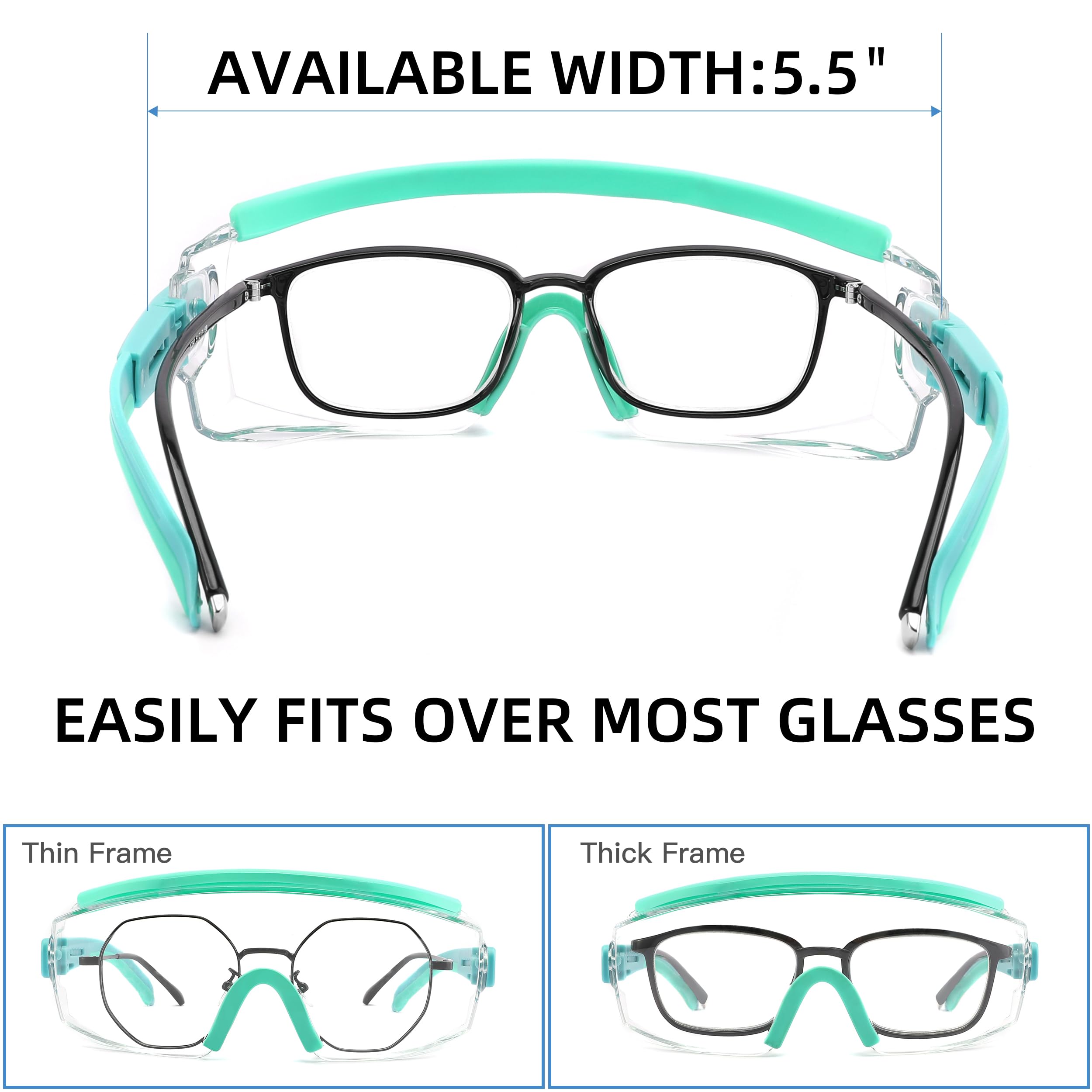WEYMENG Safety Glasses Over Eyeglasses Anti Fog Safety Goggles Protective Glasses With Adjustable Frame For Men Women (Aquamarine)