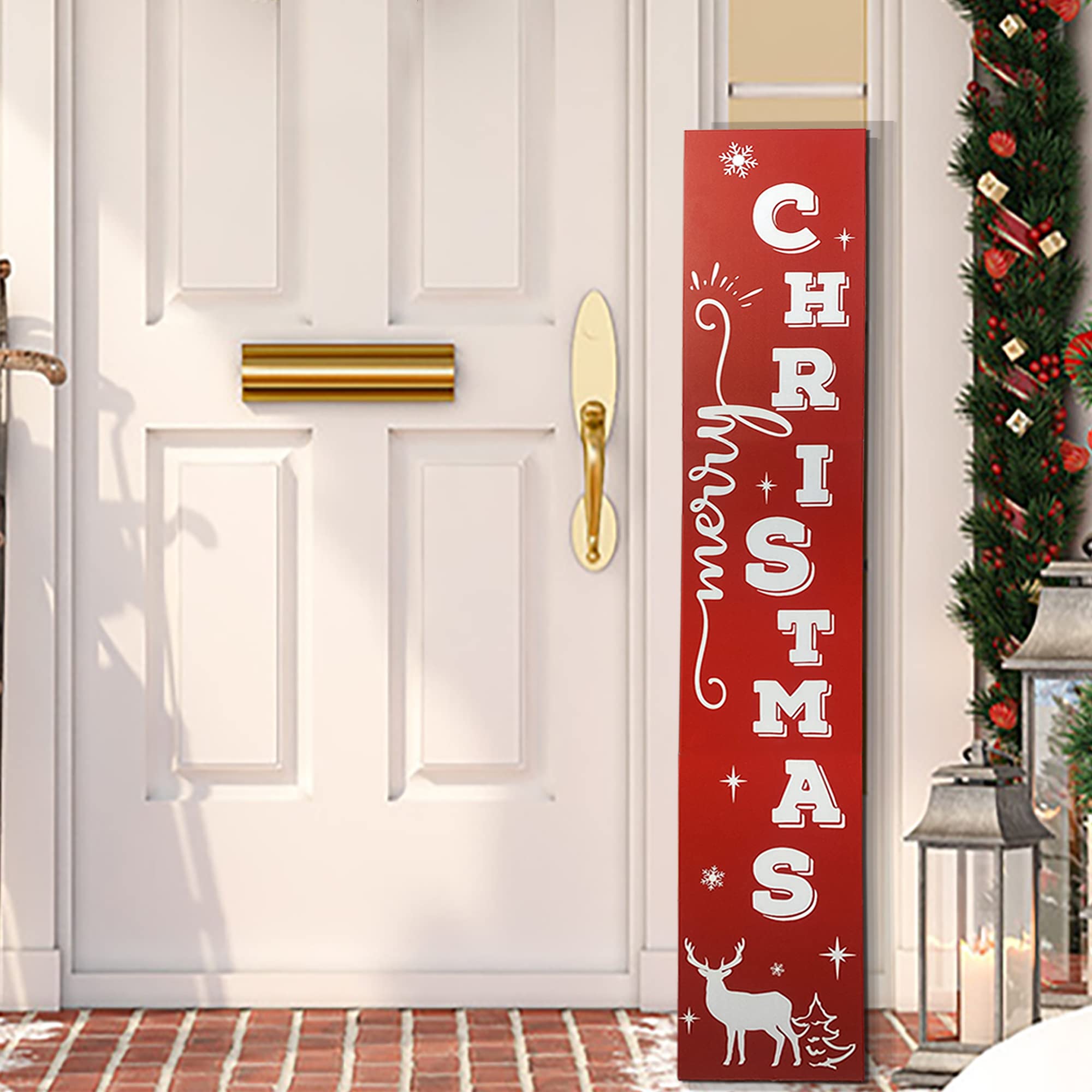 CHRISTMAS DOOR DECOR-Merry Christmas Wooden Welcome Sign Vertical Porch Sign