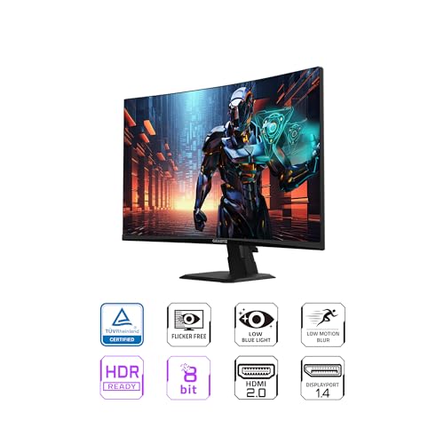 GIGABYTE GS27QC 27" 165Hz 1440P Curved Gaming Monitor, 2560 x 1440 VA 1500R Display, 1ms (MPRT) Response Time, HDR Ready, FreeSync Premium, 1x Display Port 1.4, 2X HDMI 2.0,Black