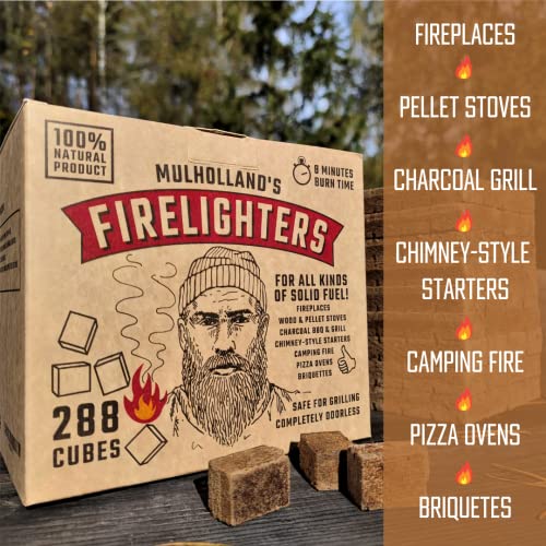 Natural Fire Starter Squares for Fireplace, Wood Stove, Charcoal, BBQ Grill, Campfires, Fire Pit, Logs β Box of 288 Eco Fire Lighter Cubes!