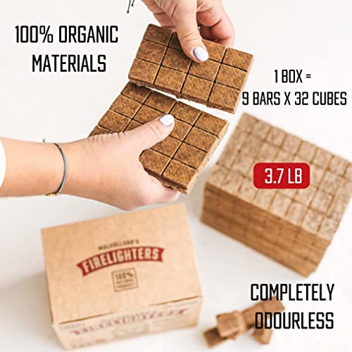 Natural Fire Starter Squares for Fireplace, Wood Stove, Charcoal, BBQ Grill, Campfires, Fire Pit, Logs β Box of 288 Eco Fire Lighter Cubes!