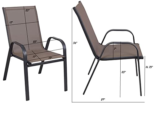 BTEXPERT Brown Indoor Outdoor 4-Set of Four Restaurant Flexible Sling Stack, Patio Metal Frame Chair, Set of 4