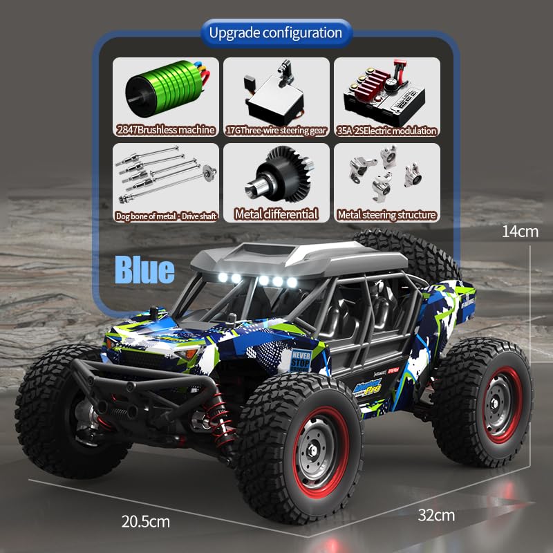 Brushless RC Car, 70km/h, 16106 PRO, High Speed RC Car, RTR, 1/16 4WD Off-Road Drift Brushless Crawler RC Truck for Adults Blue