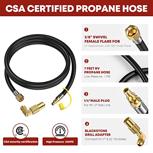PatioGem Improved Propane Quick Connect Hose, 7FT RV Propane Hose with Blackstone Propane Adapter, Quick Connect Propane Hose for Rv to Grill, Fit for Blackstone 22 Inch Griddle & 17β Blackstone Grill