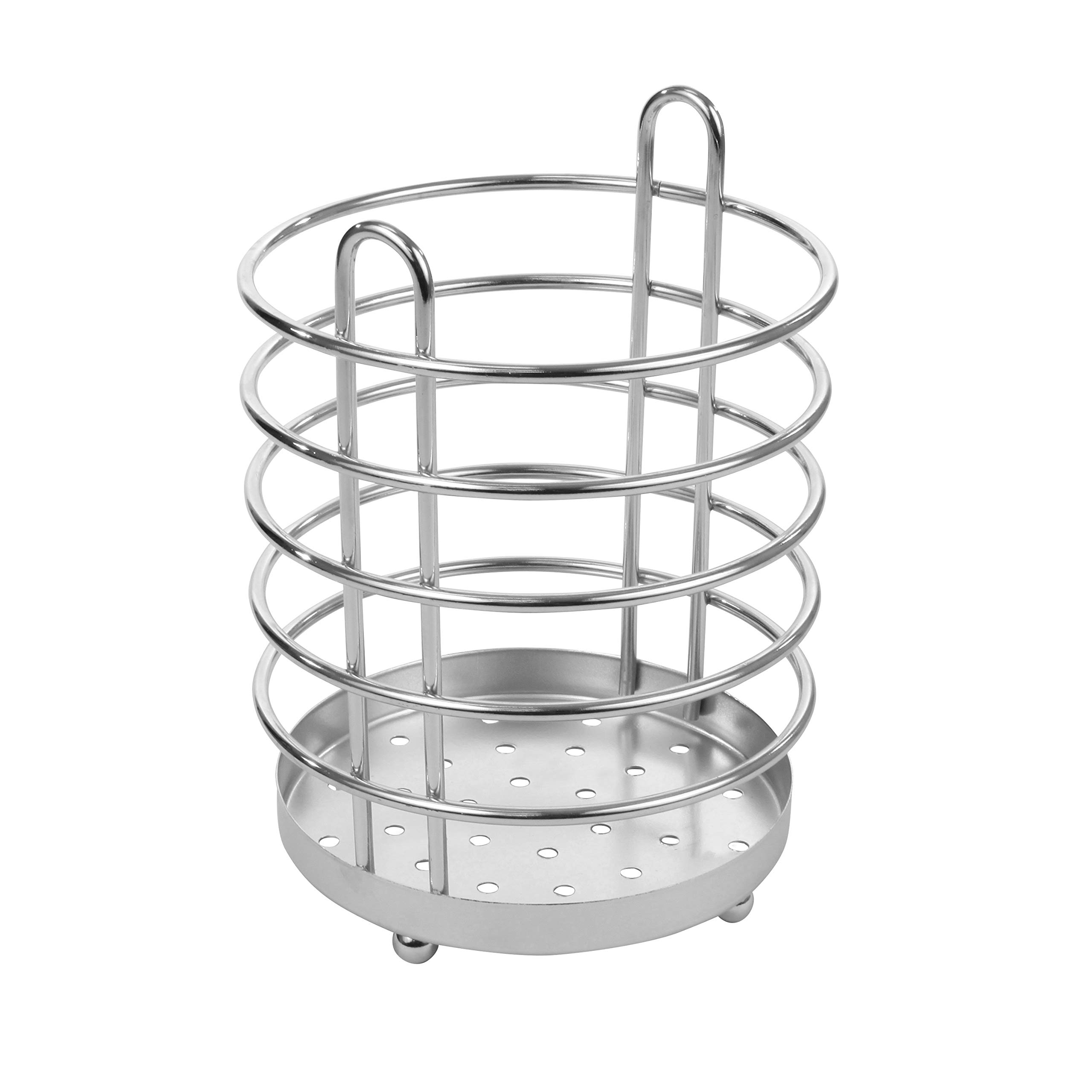 Spectrum Diversified Pantry Works Grande Round Holder & Kitchen Countertop Organizer Cooking Utensil Crock for Kitchen Organization & Storage, Cutlery & Flatware Caddy, Chrome