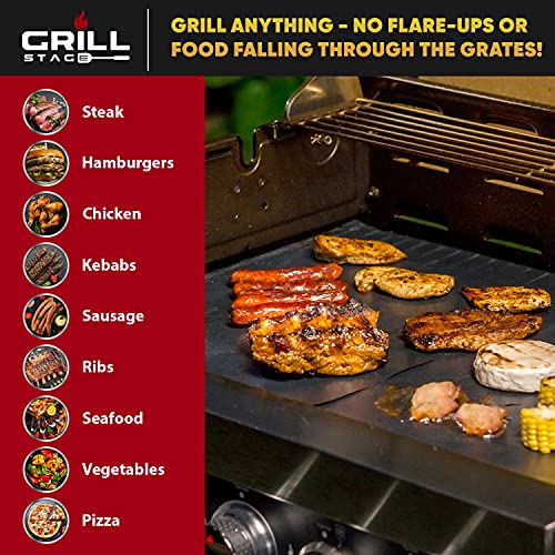 Reusable Heavy Duty Grilling Mat Set - BBQ Mats For Grilling Prevent Food From Sticking & Falling In Between The Grates - Easy To Clean Durable 500 Degree Nonstick Grill Mat - Set Of 2