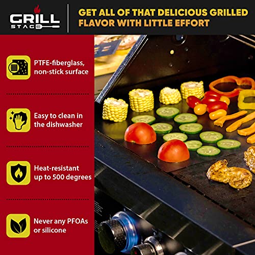 Reusable Heavy Duty Grilling Mat Set - BBQ Mats For Grilling Prevent Food From Sticking & Falling In Between The Grates - Easy To Clean Durable 500 Degree Nonstick Grill Mat - Set Of 2