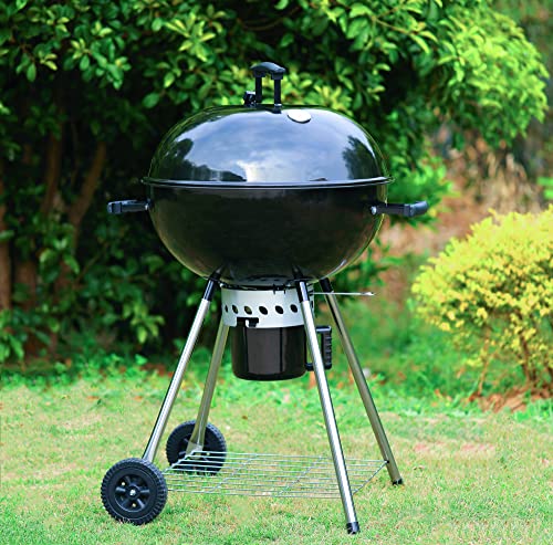 MFSTUDIO 22" Kettle Charcoal Grill, Porcelain-Enameled Lid and Bowl with Slide Out Ash Catcher for BBQ, Patio, Backyard, Picnic, Black