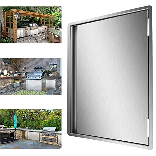 Outdoor Kitchen Doors 17 W X 24 H Inch BBQ Double Access Door, 304 Stainless Steel BBQ Grill Door for Outdoor Kitchen Grilling Station and BBQ Island ,Wall Construction Vertical Door