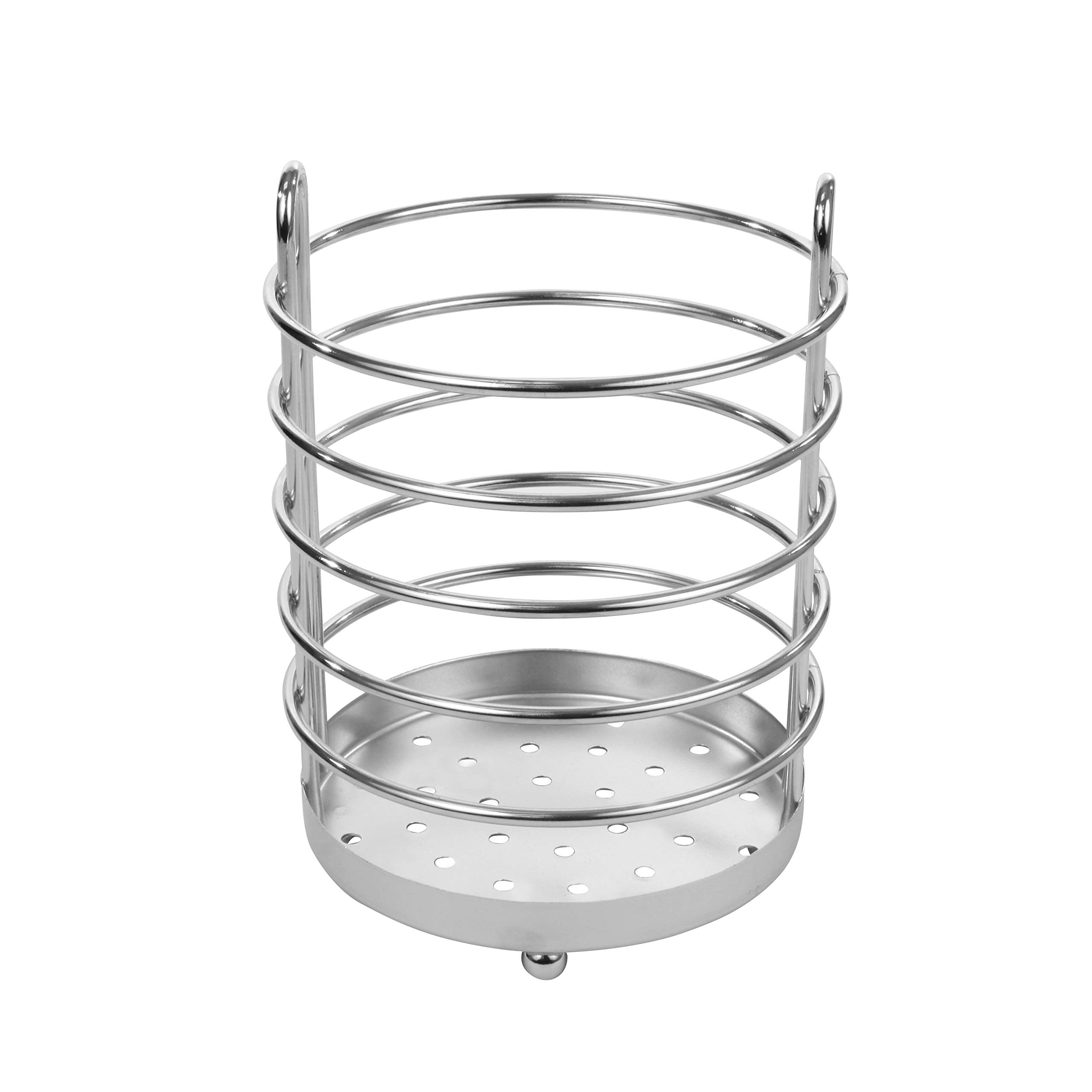 Spectrum Diversified Pantry Works Grande Round Holder & Kitchen Countertop Organizer Cooking Utensil Crock for Kitchen Organization & Storage, Cutlery & Flatware Caddy, Chrome