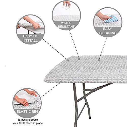 Wood Plank Rectangle Elastic Fitted Tablecloth, Wood Plank Texture Print, Suitable for Camping Party and Picnic, 24"x 48" Table Cover for 4ft Folding Table