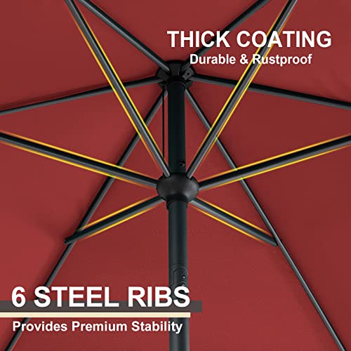 Gardesol 7.5 FT Patio Umbrella, Outdoor Market Umbrella with Push Button Tilt/Crank, 6 Sturdy Ribs, Fade Resistant, UV Protection, Solution-Dyed Fabric, Outdoor Table Umbrella for Decks, Backyard, Pool, Red