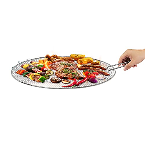 Tiga Grill Grate for Solo Stove Bonfire, Upgrade Stainless Steel Solid Cooking Grates Replacement Parts for 19in Fire Pit, Outdoor Charcoal Grill Cooking Grate with Handle