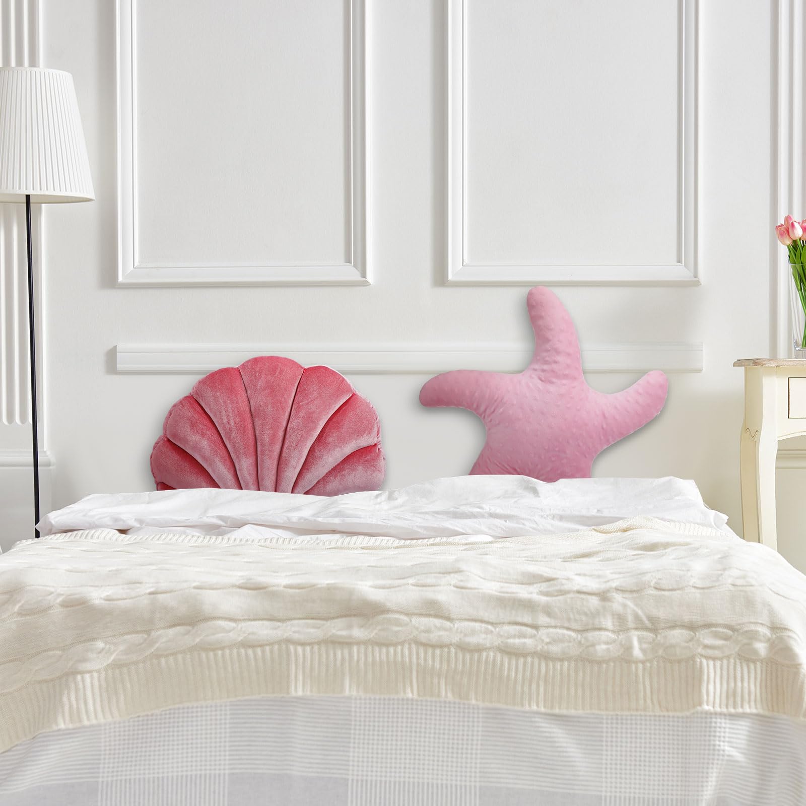 Newwiee 2 Pcs Starfish Pillow Shell Pillows Star Shaped Pillow Seashell Shaped Accent Throw Pillows Beach Pillows Decorative Throw Pillows for Small Couch Bed Bedroom Living Room (Pink)