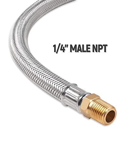 GASPRO 15-Inch RV Propane Hose with Gauge, Stainless Braided Camper Propane Hose for 5-40lb Propane Tanks and Two-Stage Propane Regulator, 1/4-Inch Male NPT x QCC-1, 2-Pack