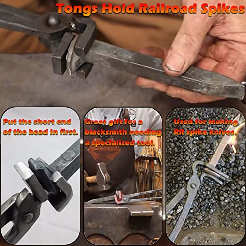 Quick Blacksmith Railroad Spike Tongs, RR Spike Head Tongs for Holding Railroad Spikes, About 15 Inches Total Long