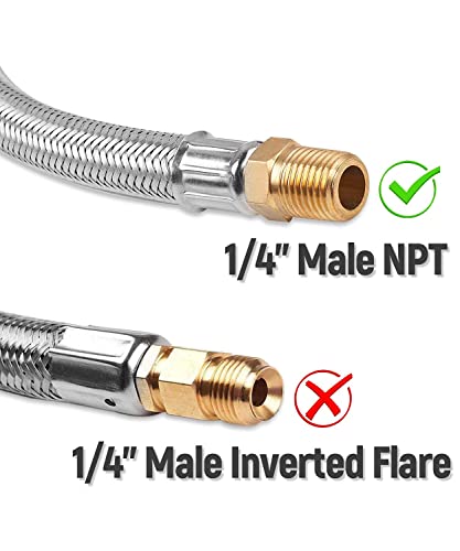 GASPRO 15-Inch RV Propane Hose with Gauge, Stainless Braided Camper Propane Hose for 5-40lb Propane Tanks and Two-Stage Propane Regulator, 1/4-Inch Male NPT x QCC-1, 2-Pack