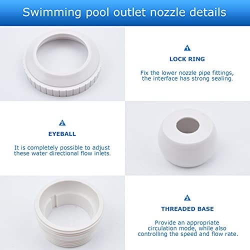 Broadsheet 3 Pieces Pool Opening Jet Nozzles, 3/4 Inch Opening Eye Ball Directional Flow Inlet Fitting, Standard 1-1/2 Inch Thread Pool Return Fittings Pool Accessories for Inground Pools (White)