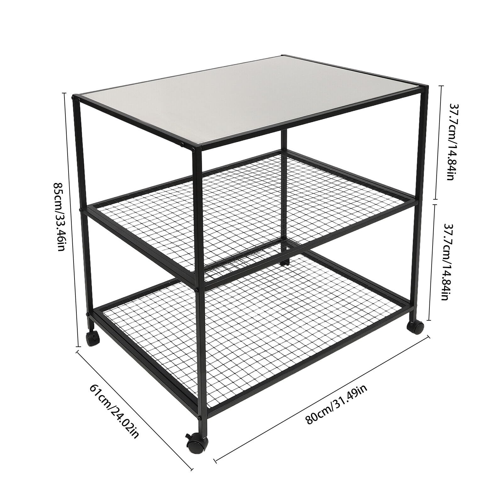 Outdoor Grill Dining Cart 3-Shelf Movable Dining Cart Adjustable Prep Cart Table Stand Storage Rack Shelves Kitchen Heavy Duty Grill Cart for Camping Lawn