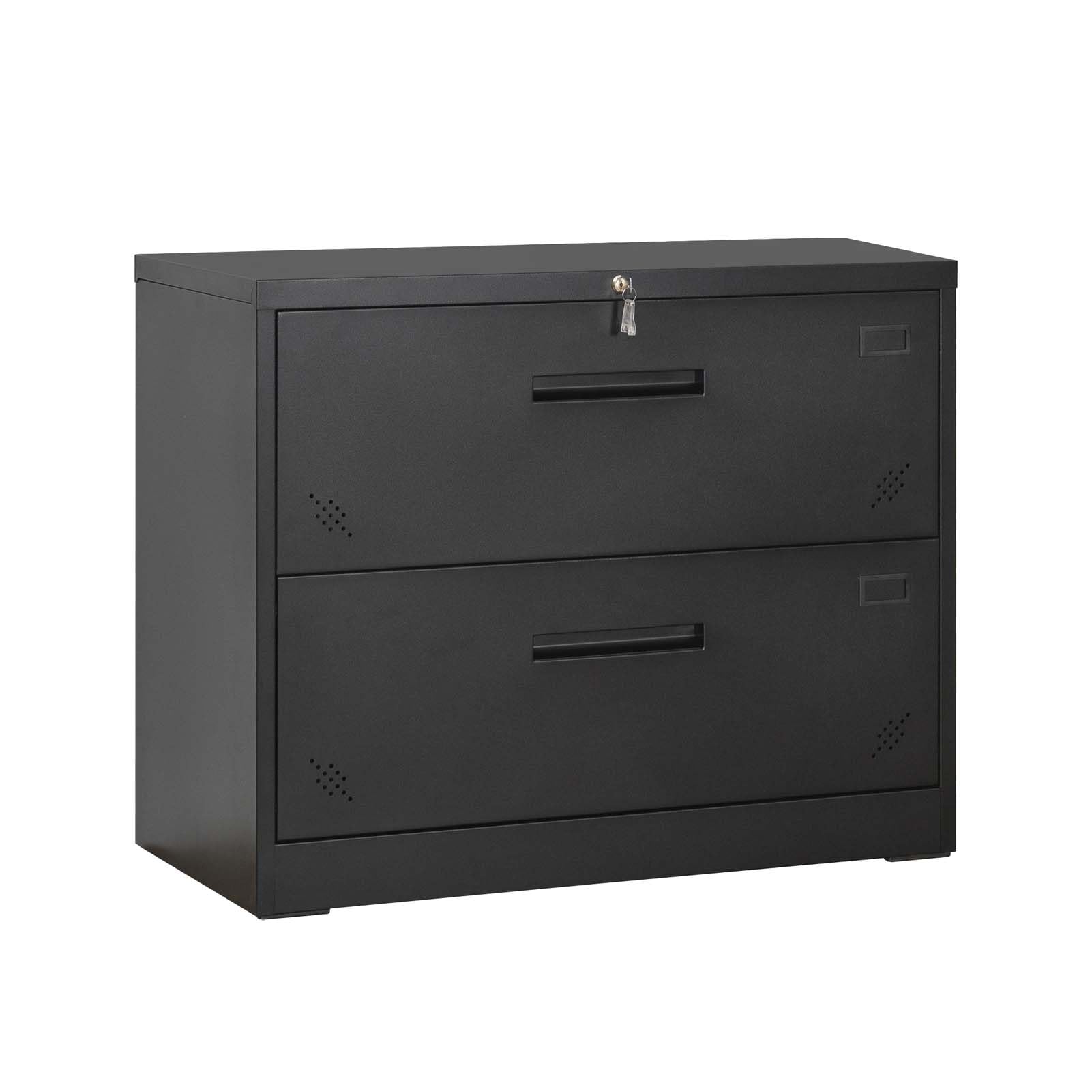 Modern Metal Lateral File Cabinet with Lock, Locking Wide File Cabinet with Large Drawer, Large Deep Storage Cabinet Locked by Keys for Home Office Letter/Legal/F4/A4 Size (Black2)