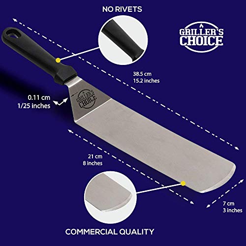 Grillers Choice- Ultimate Griddle Accessories Set- Metal Spatula Set for Flat top Grills, Commercial Heavy Duty Stainless Steel,Flat Top,Hibachi,Grilling- Designed by Chef and BBQ Judge