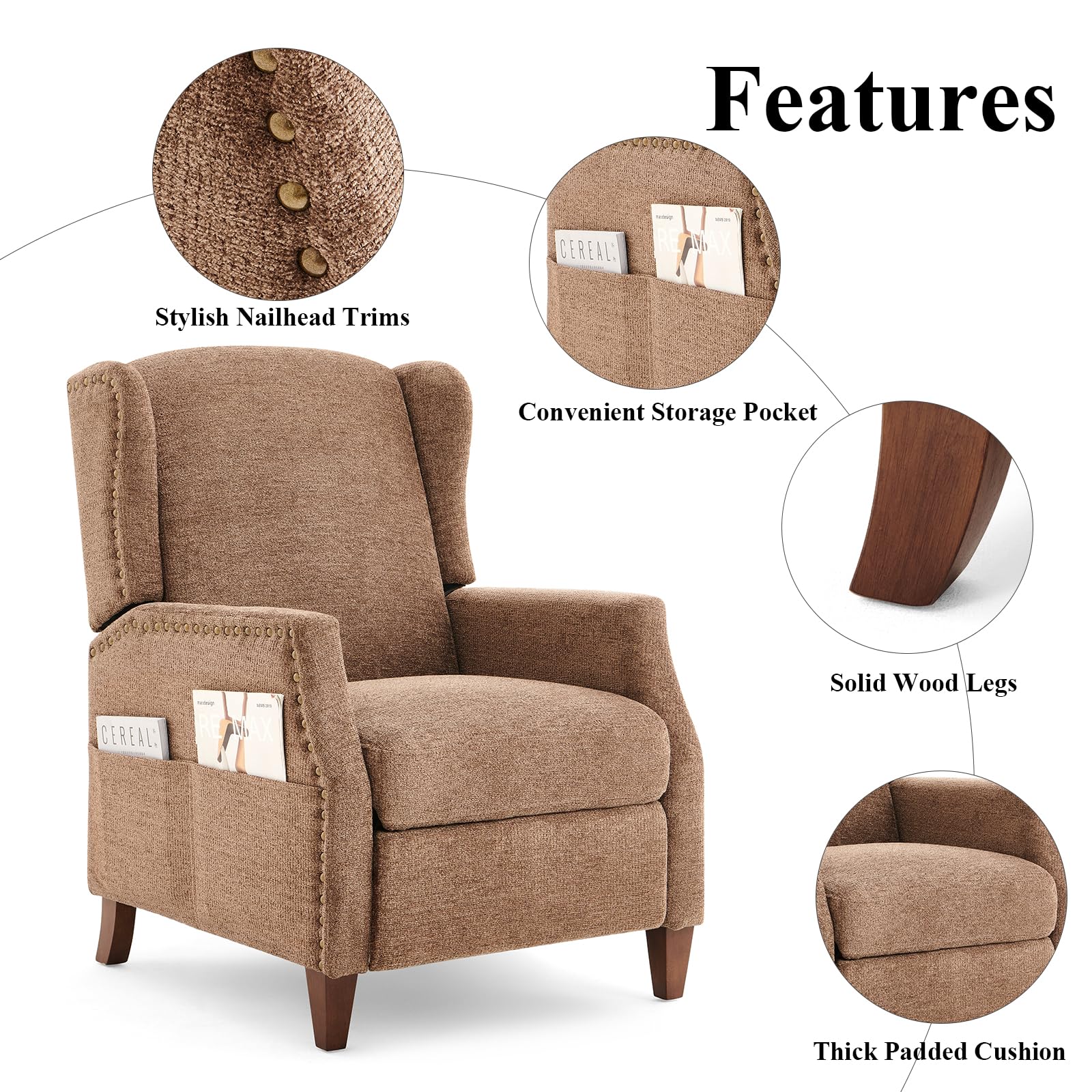 COLAMY W502-LightBrown-F pushback Recliner, Lightbrown