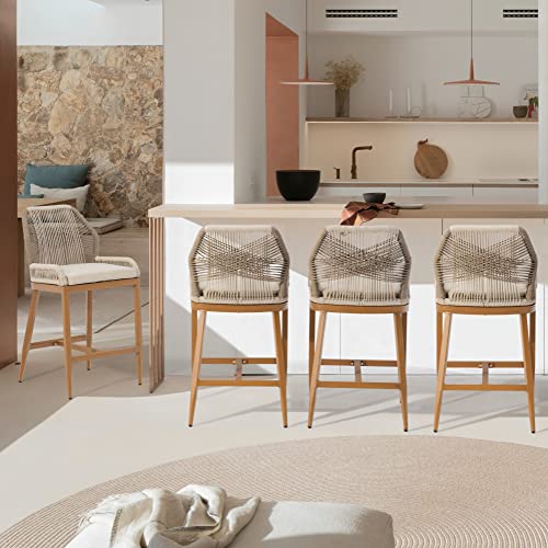 US Furnishing Indoor and Outdoor Waterproof Hand-Crafted Stool, Counter Height Stool Bar Stool High Stool Home Back Dining Chair Comfortable Simple and Beautiful Counter Chair (Counter Height 25)2pcs