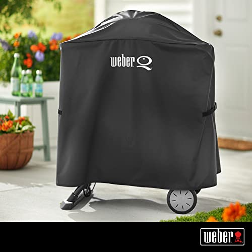 Weber Q 1000 and 2000 Series with Portable Cart Grill Cover, Heavy Duty and Waterproof, Fits Grill Widths Up To 32 Inches