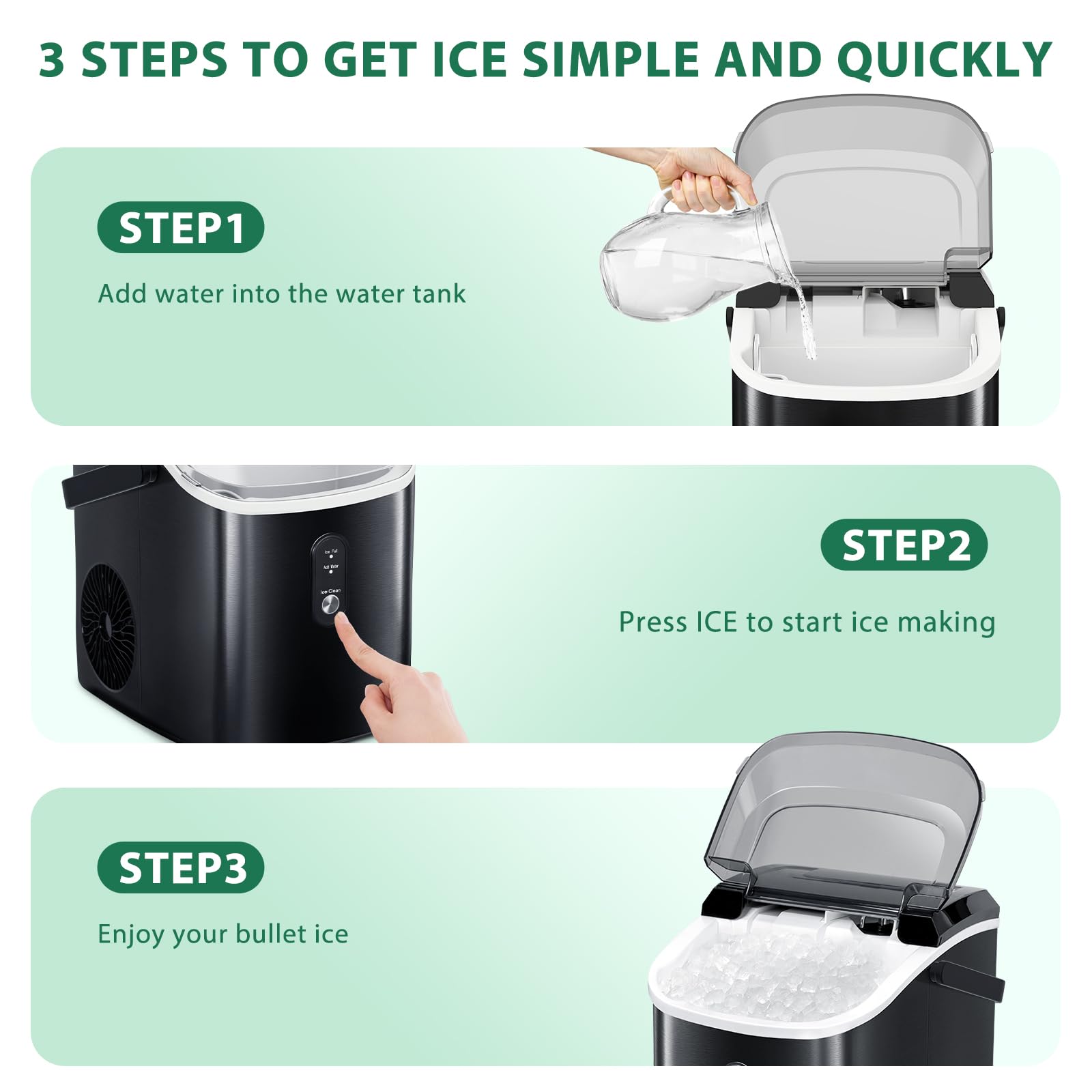 Xbeauty Nugget Ice Maker Countertop Up to 35lbs of Ice a Day with Self-Cleaning,Stainless Steel,Removable Ice Basket&Scoop